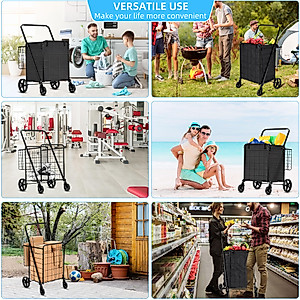 HABUTWAY Folding Shopping Cart with Wheels 360°Rolling Swivel Grocery Cart with Removable Oxford Cloth Liner Compact Utility Cart for Groceries Luggage Laundry,220lb Capacity