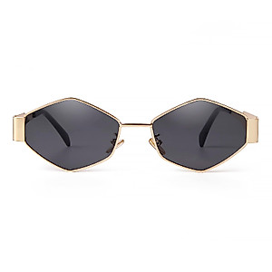 ADE WU Hexagon Sunglasses for Women Vintage Gold Geometric Shades in Metal Frame Gold/Grey
