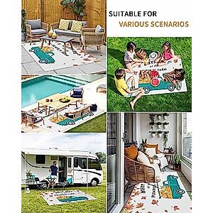 Thanksgiving Outdoor Rug, Large Floor Mat Pumpkin Truck Maple Leaf Non Slip Area Rug Rubber Backing Quick Dry Clearance Carpet for Camping Rugs, Patio, Garden, Lawn, Deck, Porch, 5' x 8'