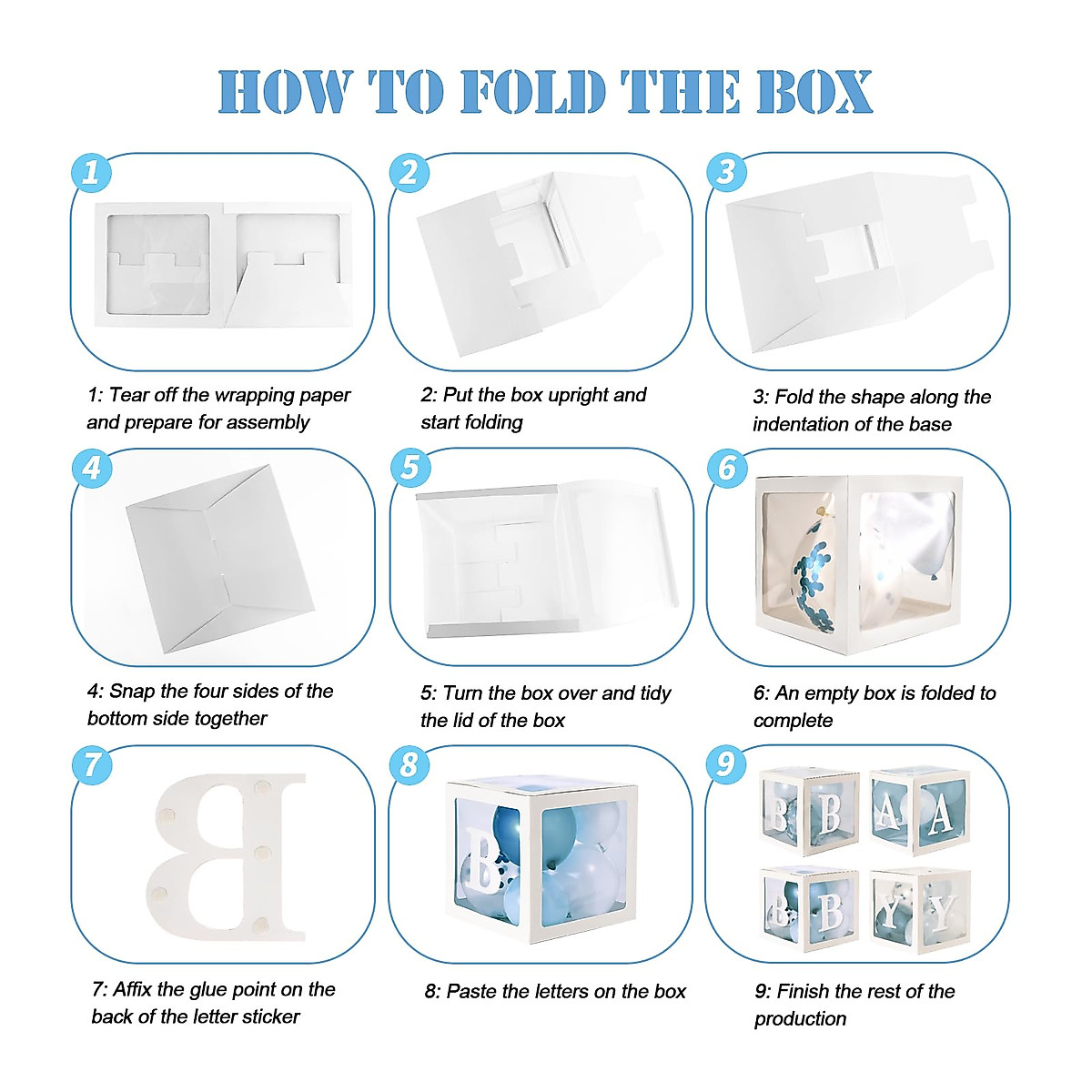 Elephant Baby Shower Decorations for Boy - Baby Boxes with Letters, 152pcs Blue and White Latex Balloon Garland Kit - Perfect for Baby Boy Gender Reveal, Birthday Party Supplies, and Baby Shower Decor