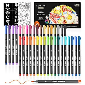 36 Colors Fabric Markers, Shuttle Art Fabric Markers Permanent Markers for T-Shirts Clothes Sneakers Jeans with 11 Stencils 1 Fabric Sheet, Permanent Fabric Pens for Kids Adult Painting Writing