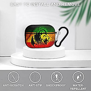 YouTary Jamaican Lion Flag Pattern Apple Airpods pro Case Cover with Keychain, AirPod Headphone Cover Unisex Shockproof Protective Wireless Charging Headset Accessories