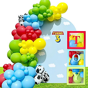 Toy Inspired Story Balloons Arch Kit Big Party Favor Balloon Boxes Cow Balloons Yellow Red Blue Green Latex Balloons for Boy Story Baby Shower Birthday Party Decorations