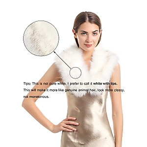 Soul Young Faux Fur Collar Women's Neck Warmer Scarf Wrap,White With Tips,One Size