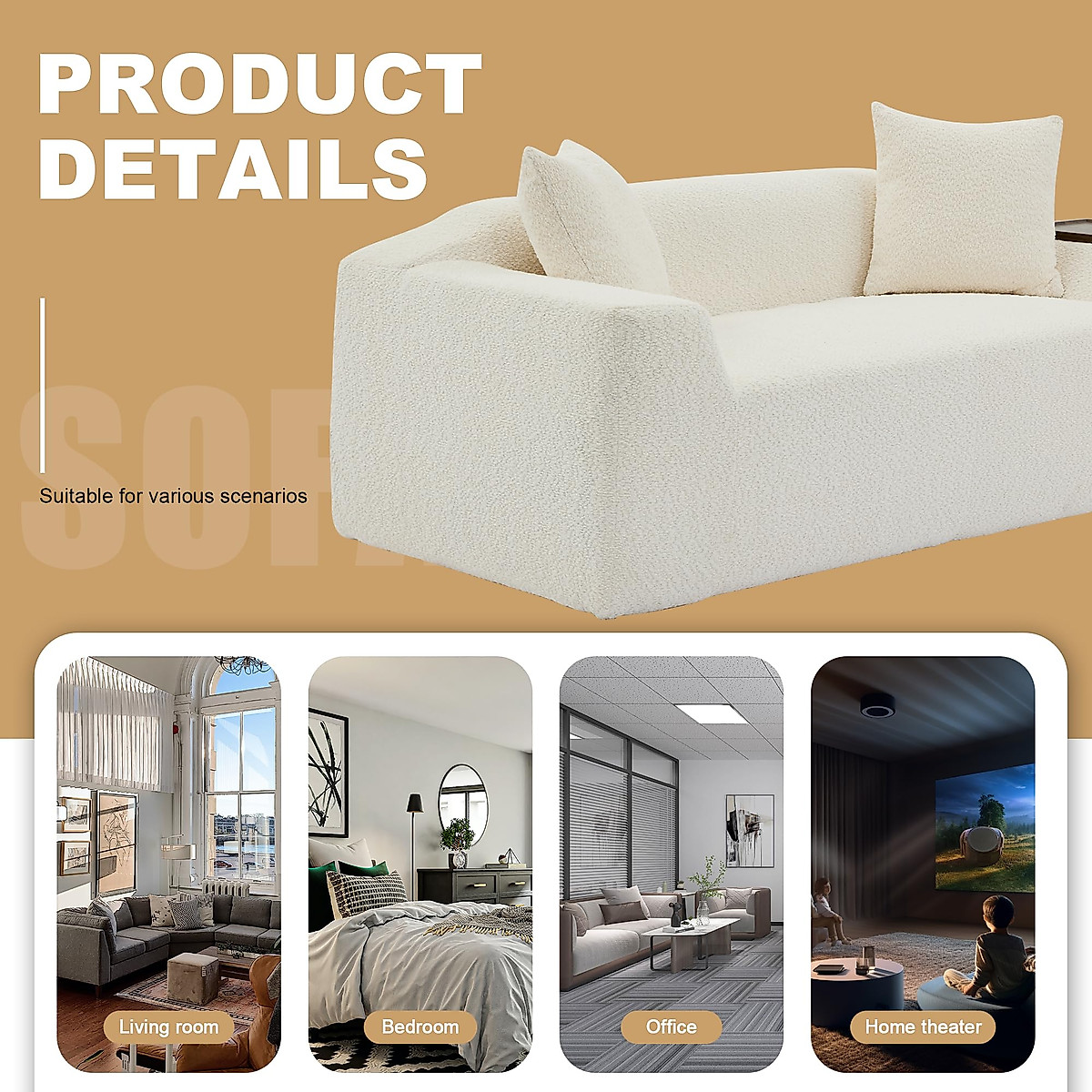 2 Piece Modern Sponge Floor 85" 3 Seater and 73" Loveseat Sofa Set, Upholstered Boucle Cloud Sofa Set with 2 MDF end Table for Living Room,No Assembly Hassles (Beige)