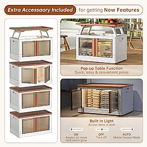 HAIXIN Storage Bins with Lights100 Gallon - Large Stackable Storage Cabinets with Wheels Tabletop & Lights, 78 Qt*4 Plastic Storage Containers for Bedroom Patio Camping Closet Organizers and Storage