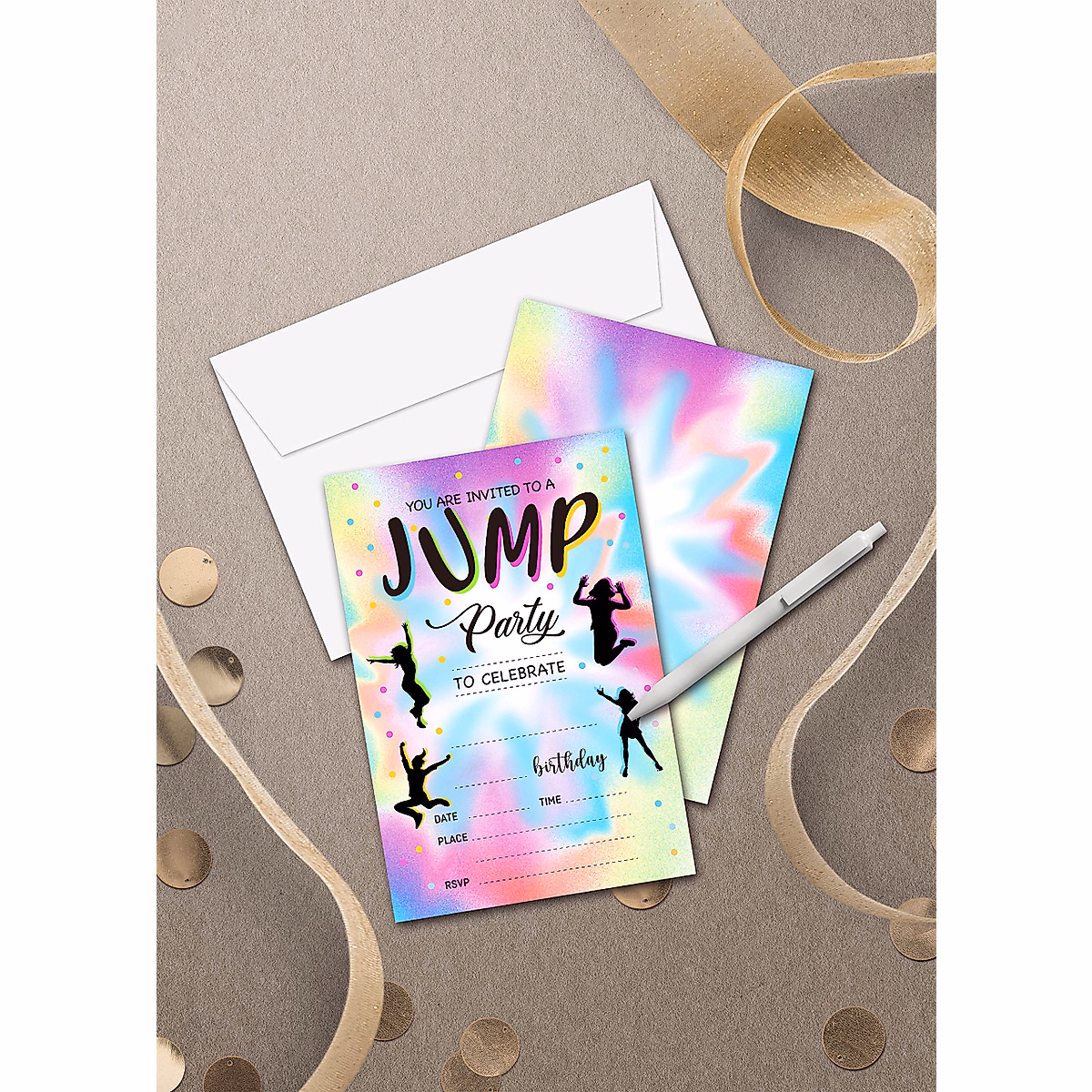 Disfuco Trampoline Jump Birthday Party Invitations - Trampoline Bounce Party Supplies - Fill in The Blank Birthday Party Invites - 20 Invitation Cards With 20 Envelopes (B1)