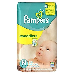 Pampers Swaddlers Newborn Disposable Diapers Size N, 32 Count