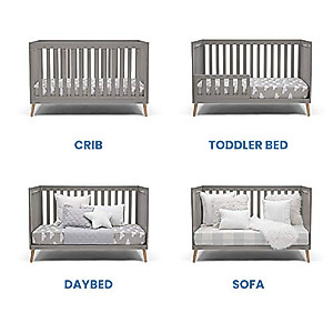 Delta Children Essex 4-in-1 Convertible Baby Crib, Grey with Natural Legs + Delta Children Twinkle Galaxy Dual Sided Recycled Fiber Core Crib and Toddler Mattress (Bundle)