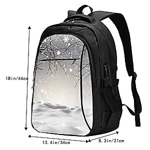 BAFAFA Snowflake Pine Tree Printed Backpack Laptop Bookbag With USB Charger Daypack For Travel Business