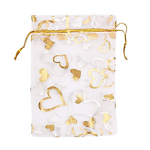 Volanic 100PCS 4X6 Inch Sheer Heart Organza Bags with Drawstring for Christmas Candy Jewelry Party Wedding Favor Gift Bag