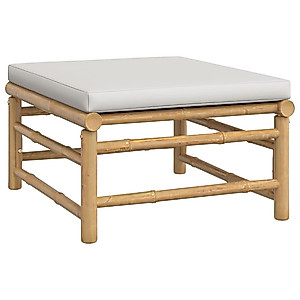 vidaXL 8-Piece Bamboo Outdoor Patio Lounge Set with Light Gray Cushions - Modular Design, Comfortable Seat Experience, Practical Table