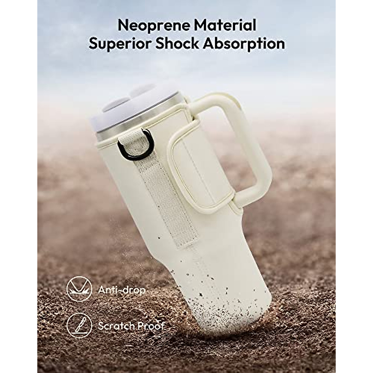 BILTRTE Water Bottle Carrier Bag Compatible with Stanley 40oz Tumbler with Handle, Water Bottle Holder with Adjustable Shoulder Strap for Hiking Travelling Camping (Cream, 40oz)