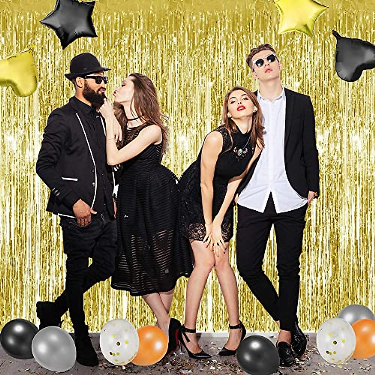 3Pcs Gold Metallic Tinsel Foil Fringe Curtains,3.28ft x 6.56ft Gold Photo Booth Backdrop Streamer,Photo Booth Props,for Party Door Wall Curtains Bachelorette Birthday, Christmas,New Year Decorations