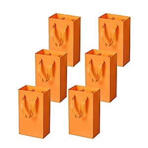 Pikalon 6 pcs Neon Orange Gift Bags with Handles, Small 8"x4.25"x10.5" Bright Color Gift Wrap Paper Bag Party Favor Bag Boutique Retail Bags for Wedding Birthday Baby Shower Wedding Welcome Party Supplies (Orange, 4.72x2.95x8.26 Inches)