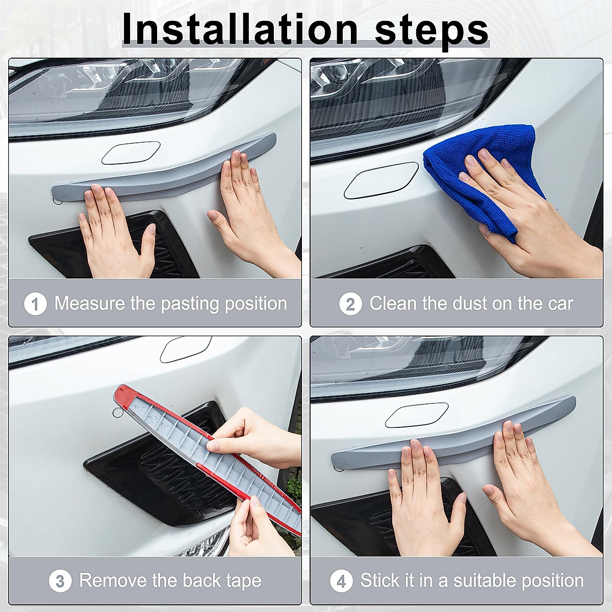 BJSIA 4PCS Rear Bumper Car Protector Strip, Anti-Collision Patch, Front and Back Corner Bumper Strip Anti-Scratch Trim Tape Carbon Fiber Textured, Universal for Cars, SUVs, Trucks 15.9" x 2.08" (Gray)