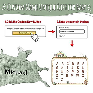 TYRY.HU Personalized Security Blanket with Name, Embroidered Baby Comforter, Organic Cotton Muslin Lovey Security Blanket, Soft & Breathable Lovie Baby Gifts for Boys and Girls, Green