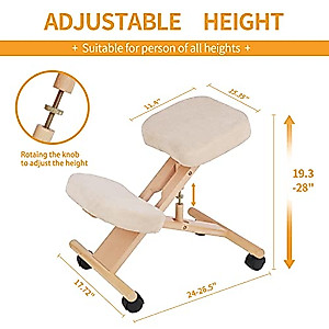 OXFIELD Ergonomic Kneeling Chair,Adjustable Kneeling Stool for Home and Office,Wooden Kneeling Chair with 3”Thick Comfortable Cushions& Smooth-Moving Wheels