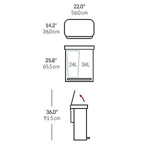 simplehuman 58 Liter / 15.3 Gallon Stainless Steel Touch-Free Dual Compartment Rectangular Kitchen Trash Can Recycler with Voice and Motion Sensor, Activated, Brushed