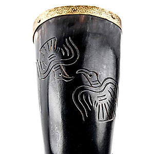 Mythrojan THE BIRD OF PREY Viking Drinking Horn with Brown Leather holder Authentic Medieval Inspired Viking Wine/Mead Mug – Polished Finish