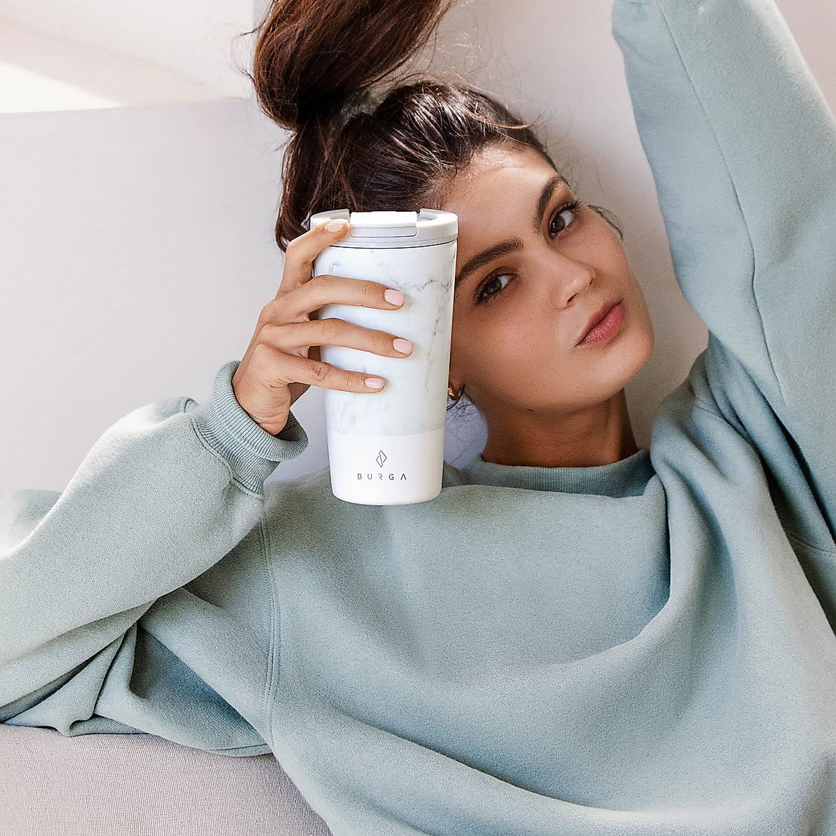 BURGA Travel Coffee Mug (16oz) – Spill-Proof, Secure-Seal Insulated Coffee Mug – Scratch-Resistant, Stainless Steel Travel Mug Stays Hot or Cold – Anti-Slip Coffee Tumbler – Pink Travel Mug