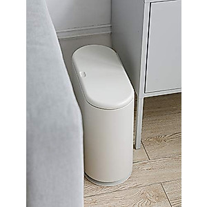 Sooyee 10 Liter Rectangular Plastic Trash Can Wastebasket with Press Type Lid,2.4 Gallon Garbage Container Bin for Bathroom,Powder Room,Bedroom,Kitchen,Craft Room,Office (Cream White)