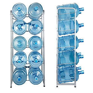 KAX 5-Gallon Water Bottle Holder 10 Trays Water Jug Rack 5-Tier Water Bottle Rack Reinforced Steel Rack for Water Storage Water Bottle Storage Rack for 10 Bottles, Silver