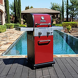 Permasteel 2-Burner Gas Grill | Cast Iron Cooking Grates, Grilling Tools Holder, Foldable Sides, PG-A40201-RD, Cabinet Style, 22000 BTUs – Red