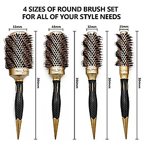 Aozzy Round Brush Set for Blow Drying, Professional Hair Styling Brush, Thermal Nano Ceramic Ionic Barrel Round Curling Brush Boar Bristle Round Hair Brush for Women