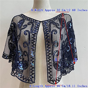 Specell Dark Blue Womens Lace Shawls And Wrap, Flapper Shawl For Women,Plus Size Sequin Shawl Wrap Gatsby Beaded Evening Cape,Flapper Bolero Shrug,1920s Womens Lace Shawl And Wraps,Wedding Dress Shawl