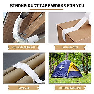 Binyuellr 2 Pack White Duct Tape Heavy Duty - 1.88 in x 35 Yard, Waterproof, Strong, Flexible, No Residue and Tear by Hand - Use for Indoor & Outdoor, Repairs, Industrial, Professional Use