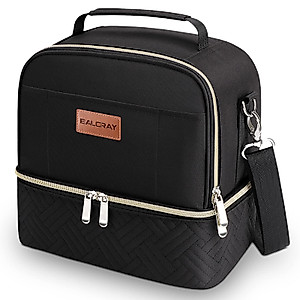 BALORAY Lunch Bag Women Men, Double Deck Lunch Box Insulated Lunch Bag for Adults Work Office Picnic, Leakproof Cooler Bag with Adjustable Shoulder Strap