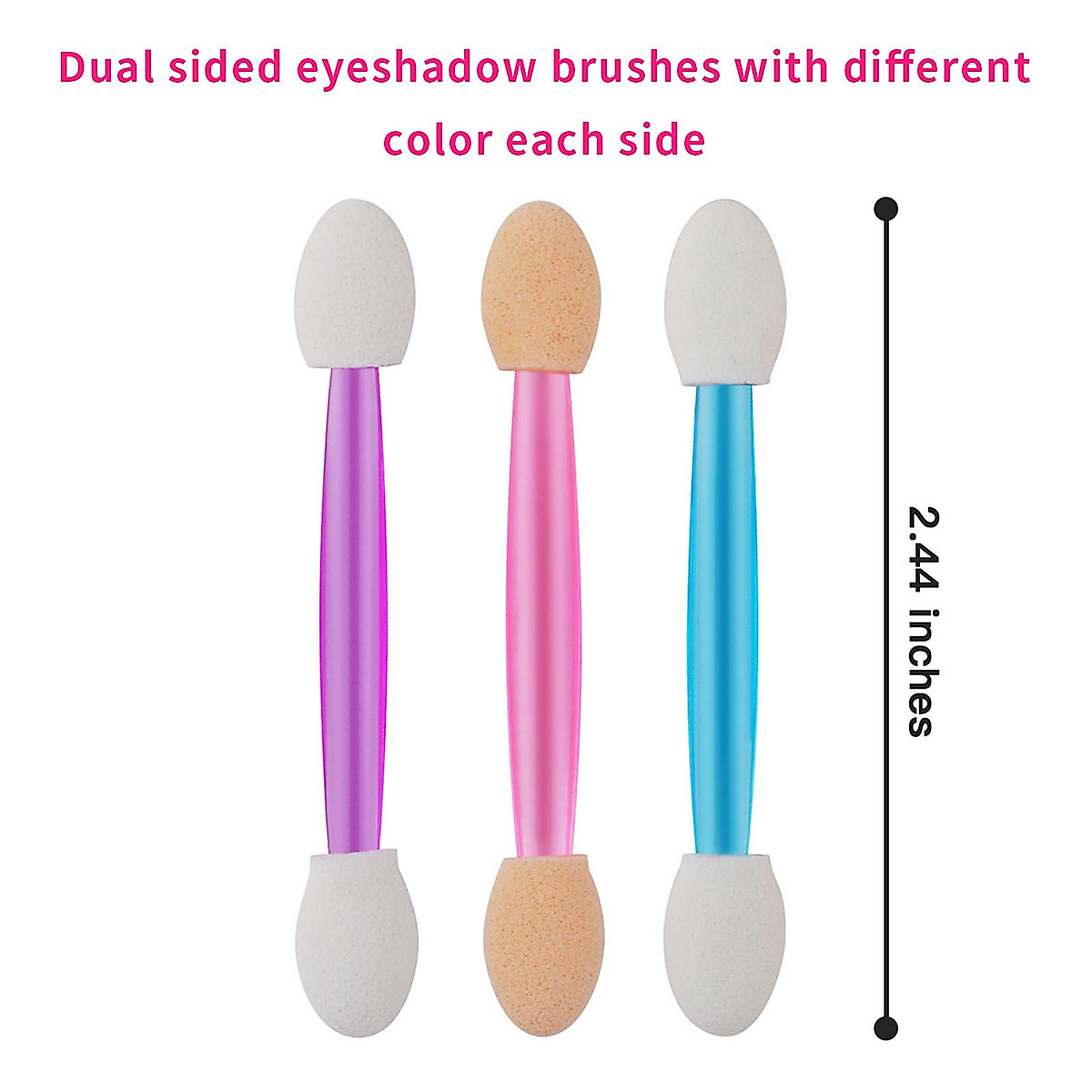 Cuttte 60PCS Disposable Dual Sides Eye Shadow Sponge Applicators, 3 Colors Eyeshadow Brushes Makeup Applicator (Pink, Purple, Blue)