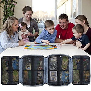 KISLANE Board Game Carrying Case with 18 pockets for Board Games, Pieces, Tokens, Cards and More, Expandable Board Game Storage Solution for Travel, Party, Gathering (Grey)