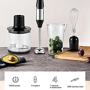 Hand Blender Set, 1000W 5 Speed Electric Handheld Hand Mixer Stick with 500ML Ground Meat Bowl, 700ML Grinding Cup, Stainless Steel Stick Blender Food Processor for Egg Food Juicing Meat Mixing