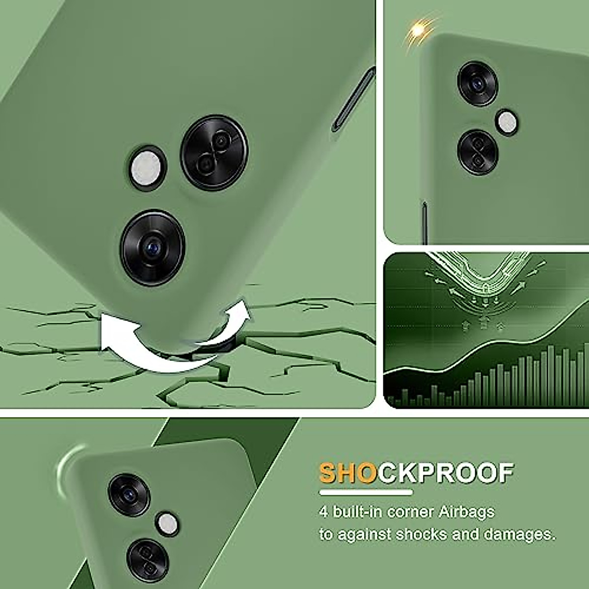 YENAPOON for OnePlus Nord N30 5G Case and 1 Pack Tempered Glass Screen Protector, Slim Liquid Silicone Shockproof Protective Case - Mint Green