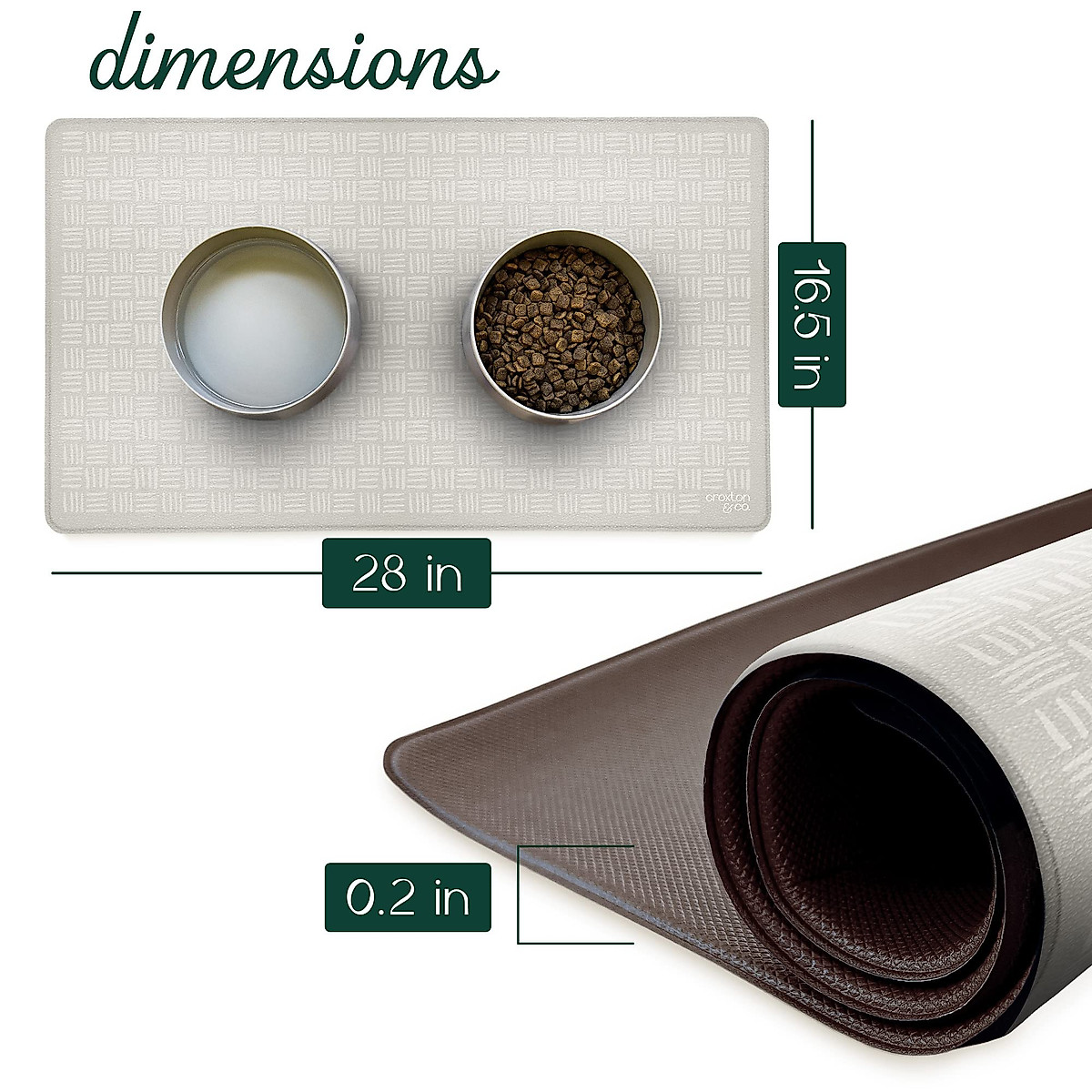 CROXTON & CO. Ultra-Durable, Large Waterproof Dog Food Mat - Stainproof, Washable Faux Leather Placemat for Food & Water Bowls | Non-Slip, Easy to Clean | Size: 16.5” x 28”