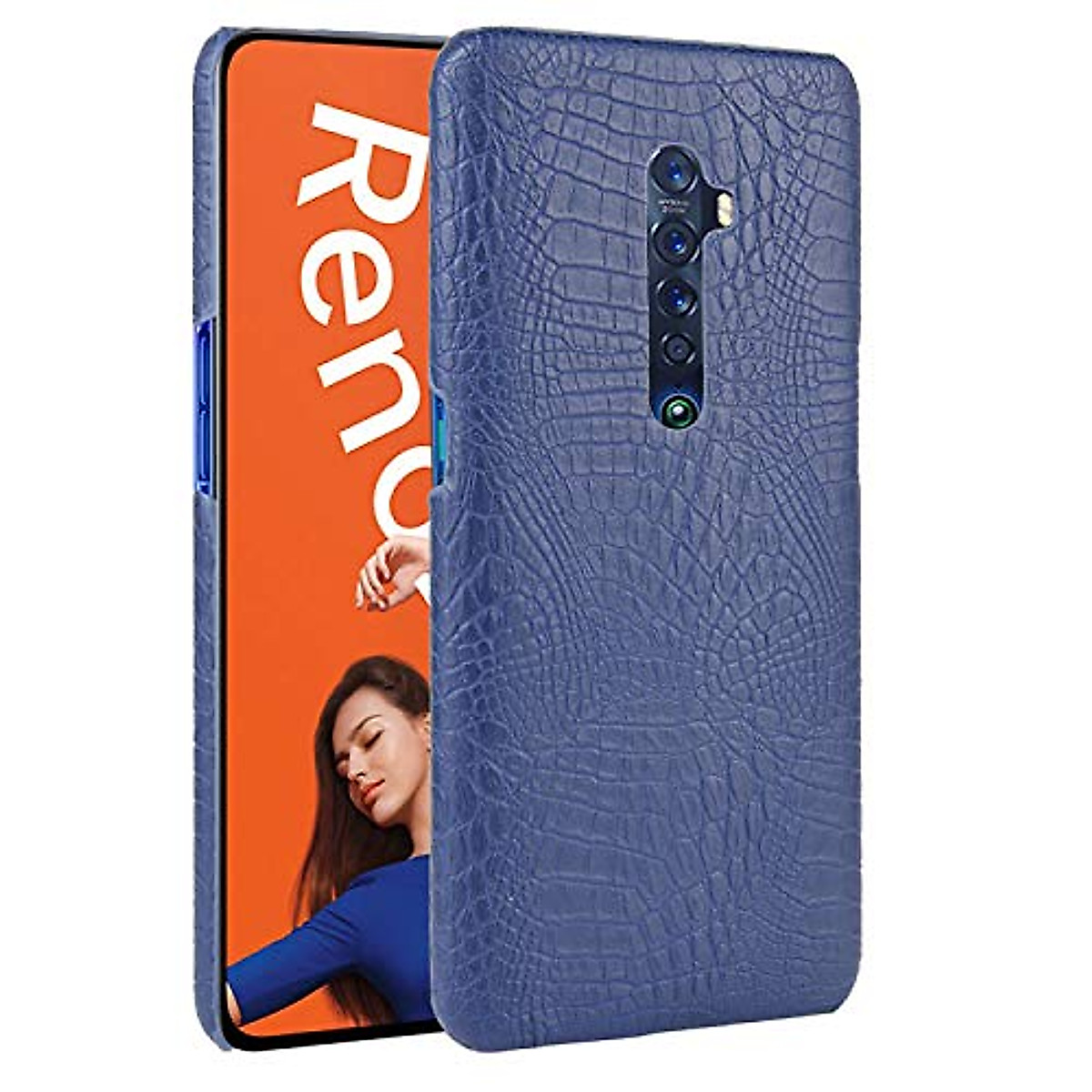 HualuBro for Oppo Reno 2 Case, Premium PU Leather Ultra Slim Shockproof Back Bumper Phone Protective Case Cover for Oppo Reno2 2019 Smartphone (Crocodile Blue)