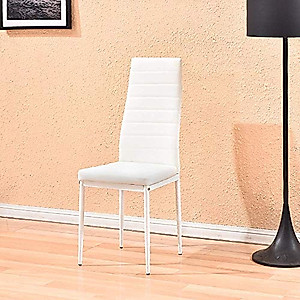 4HOMART Yvonne&F.L.A.M. 7PCS Dining Table and White Chairs Set Glass Dining Kitchen Table Set Modern Tempered Glass Top Table and White PU Leather Chairs