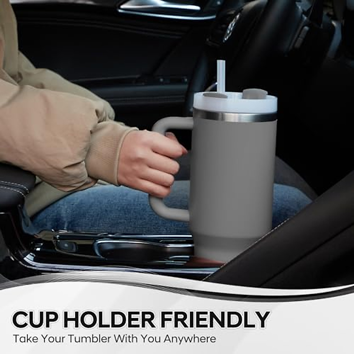 Samtrade Drinking Cup, Stainless Steel Insulated Tumbler with Handle (40oz) - 100% Leak-Proof Friendly Travel Mug, Charcoal blue, YX-T40