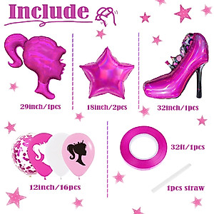 20 PCS Pink Girl Party Balloons,Hot Pink Party Decorations,Girl Cartoon Style Birthday Helium Balloons,High Heels Party Supplies,Makeup Theme Party Decoration Set for Makeup Party