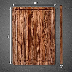 Acacia Wood Cutting Board with Juice Grooves(16" x 12")- Wooden Chopping Board for Meat, Vegetables, Fruit & Cheese