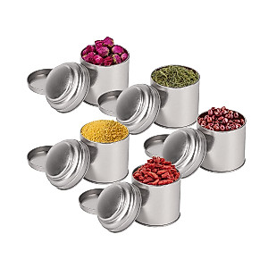 Fvstar Tea Tin with Airtight Double Lids,8 oz Loose Leaf Tea Storage Tins,Round Small Tin Can Container Box,Kitchen Canister for Coffee,Candy,Herbs and Spices (Silver)