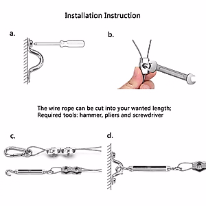 Litcher Globe String Light Suspension Kit, Outdoor Light Guide Wire, Vinyl Coated Stainless Steel Steel Cable，Include 150fts Transparent PVC and 304 Stainless Steel Wire Cable, Turnbuckle and Hooks