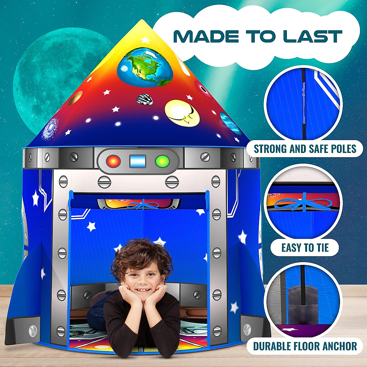 Rocket Ship Play Tent for Kids | Spaceship Toys and Forts for Boys and Girls | Imaginative Indoor and Active Outdoor Play, Games & Gifts