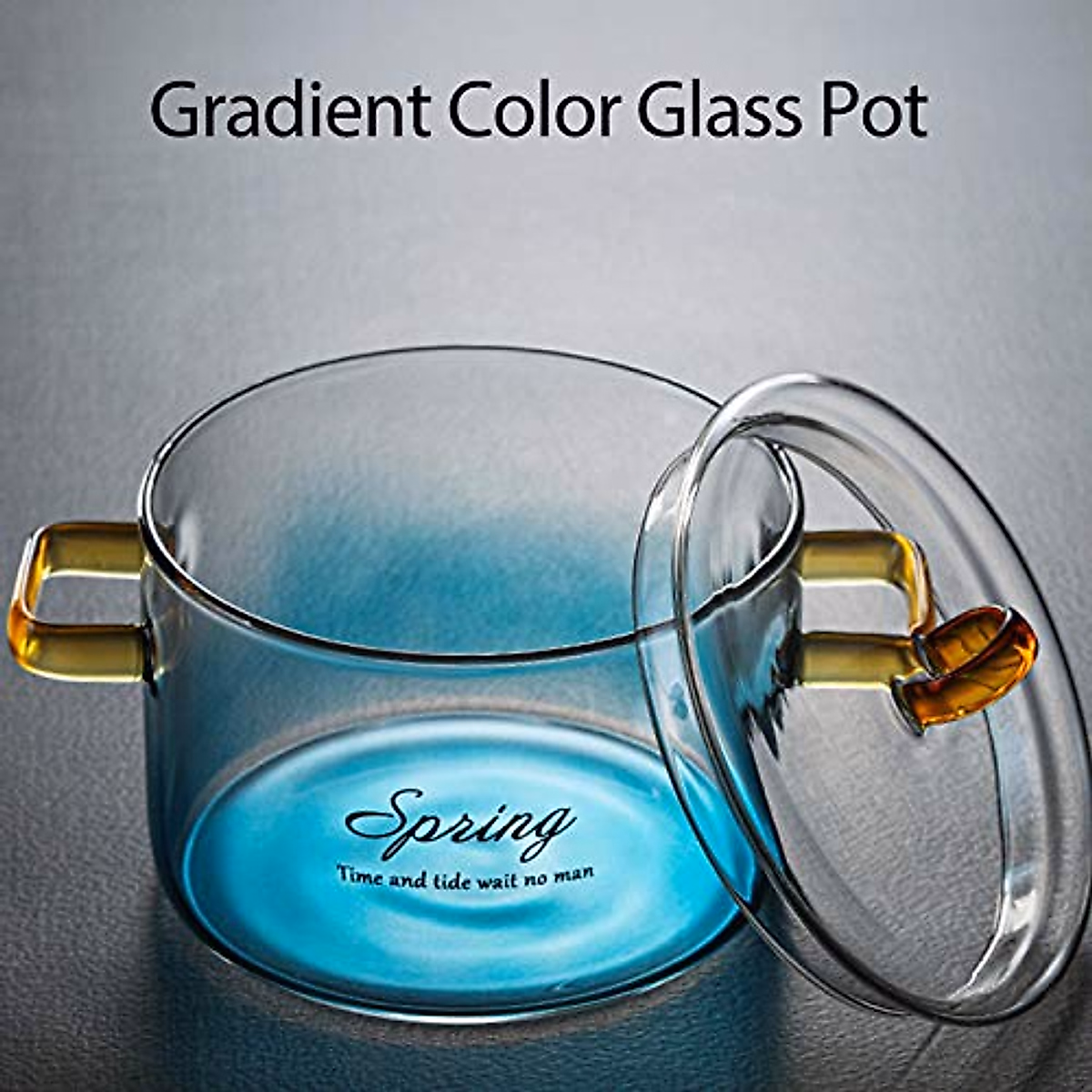 Glass Saucepan with Cover, 900ml Heat-Resistant Glass Stovetop Pot and Pan with Lid, The Best Handmade Glass Cookware Set Cooktop Safe for Pasta Noodle, Soup, Milk, Baby Food