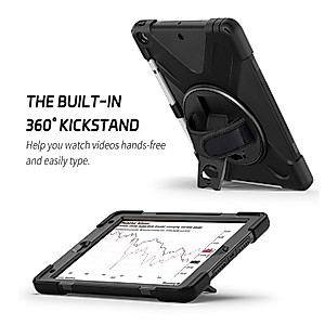 ZenRich iPad 9th Generation Case 10.2 inch 2021, Rugged Shockproof Case for iPad 8th/7th Generation with Pencil Holder, Rotating Hand Strap &Stand, Shoulder Strap and Screen Protector,Black