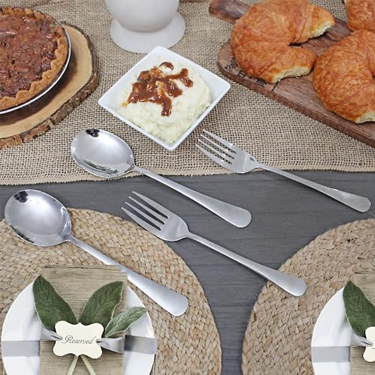 Cornucopia Serving Spoons & Large Serving Forks Set (4 pack, 2 of each); Buffet & Banquet Style Elegant Classic Serving Utensils