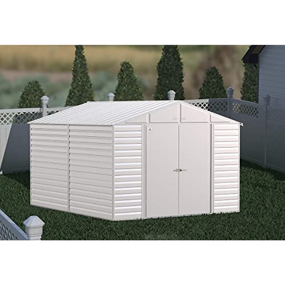 Arrow Select 10' x 12' Outdoor Lockable Steel Storage Shed Building, Flute Grey