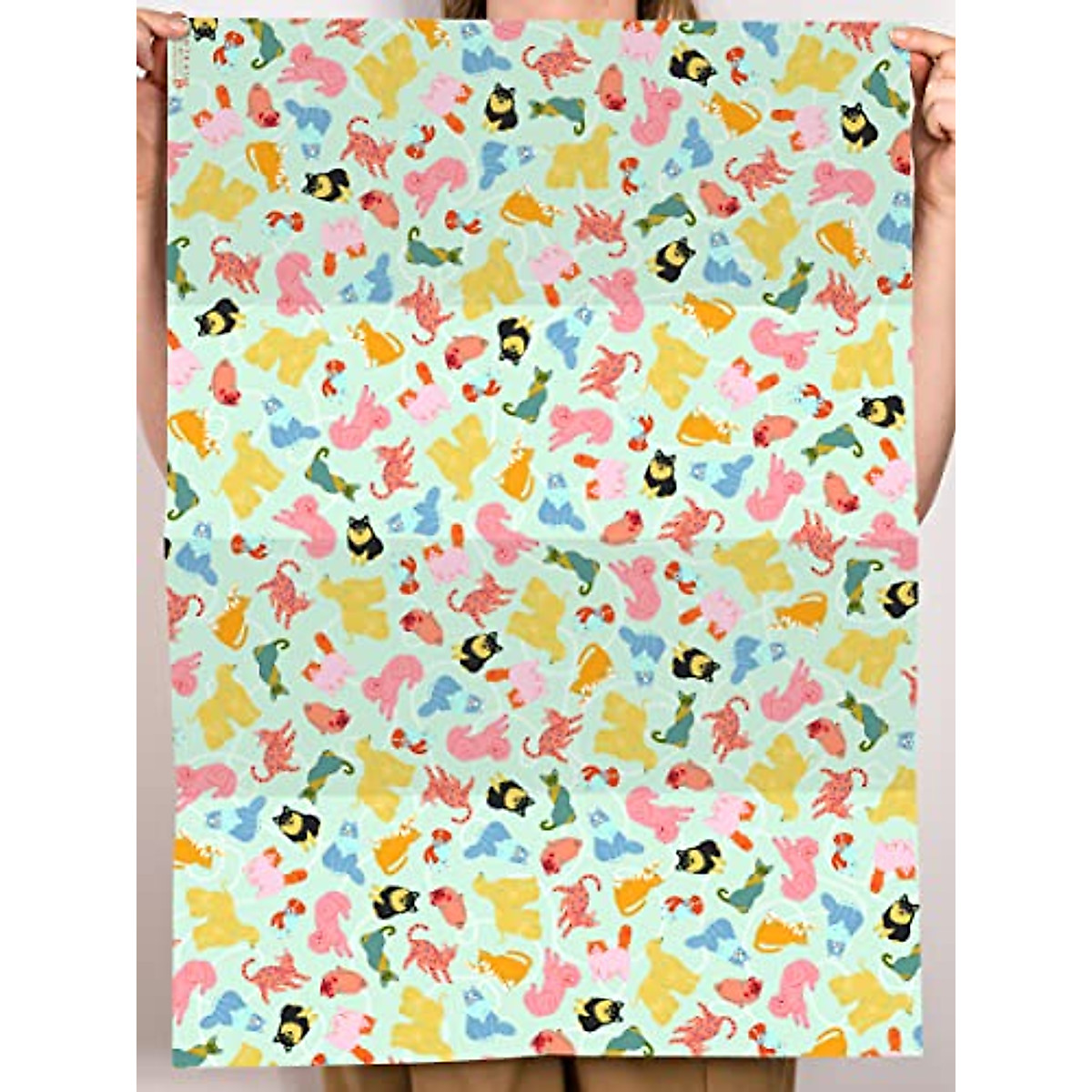 CENTRAL 23 Dog Wrapping Paper - Cat Birthday Wrapping Paper - 6 Sheets Gift Wrap - Vegan Ink - Green Birthday Gift Wrap - Pastel Color - Comes With Cute Stickers